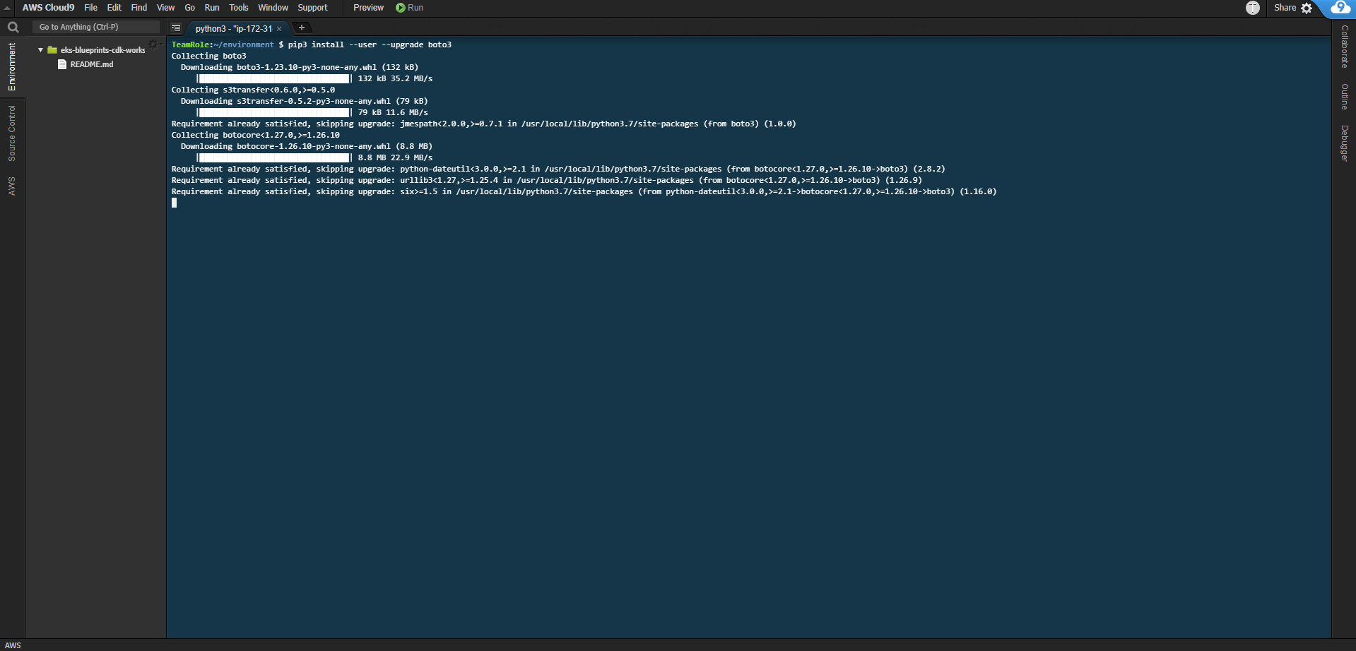 Create workspace :: INTRODUCTION TO EKS BLUEPRINTS